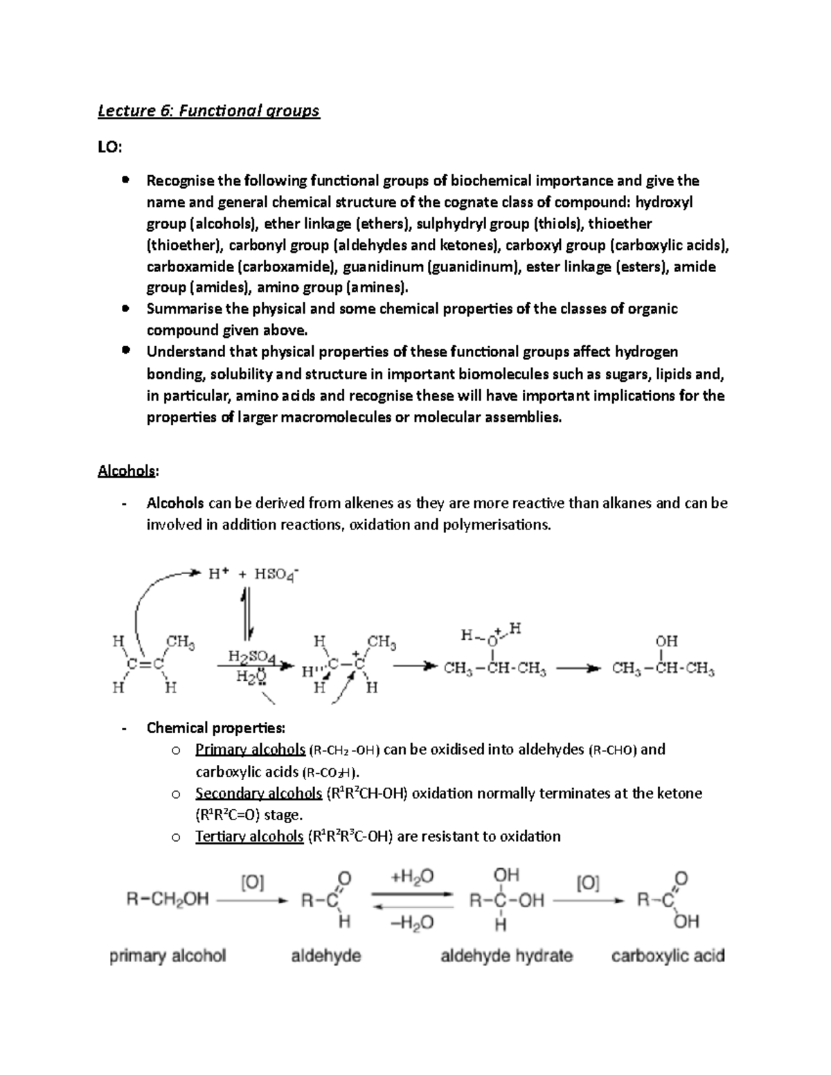 Lecture 6: Overview of Functional Groups in Biochemistry - Studocu