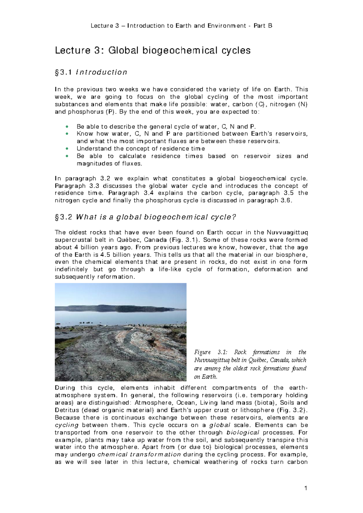 Lecture Notes 3 - Global Biogeochemical Cycles: Earth & Environment ...