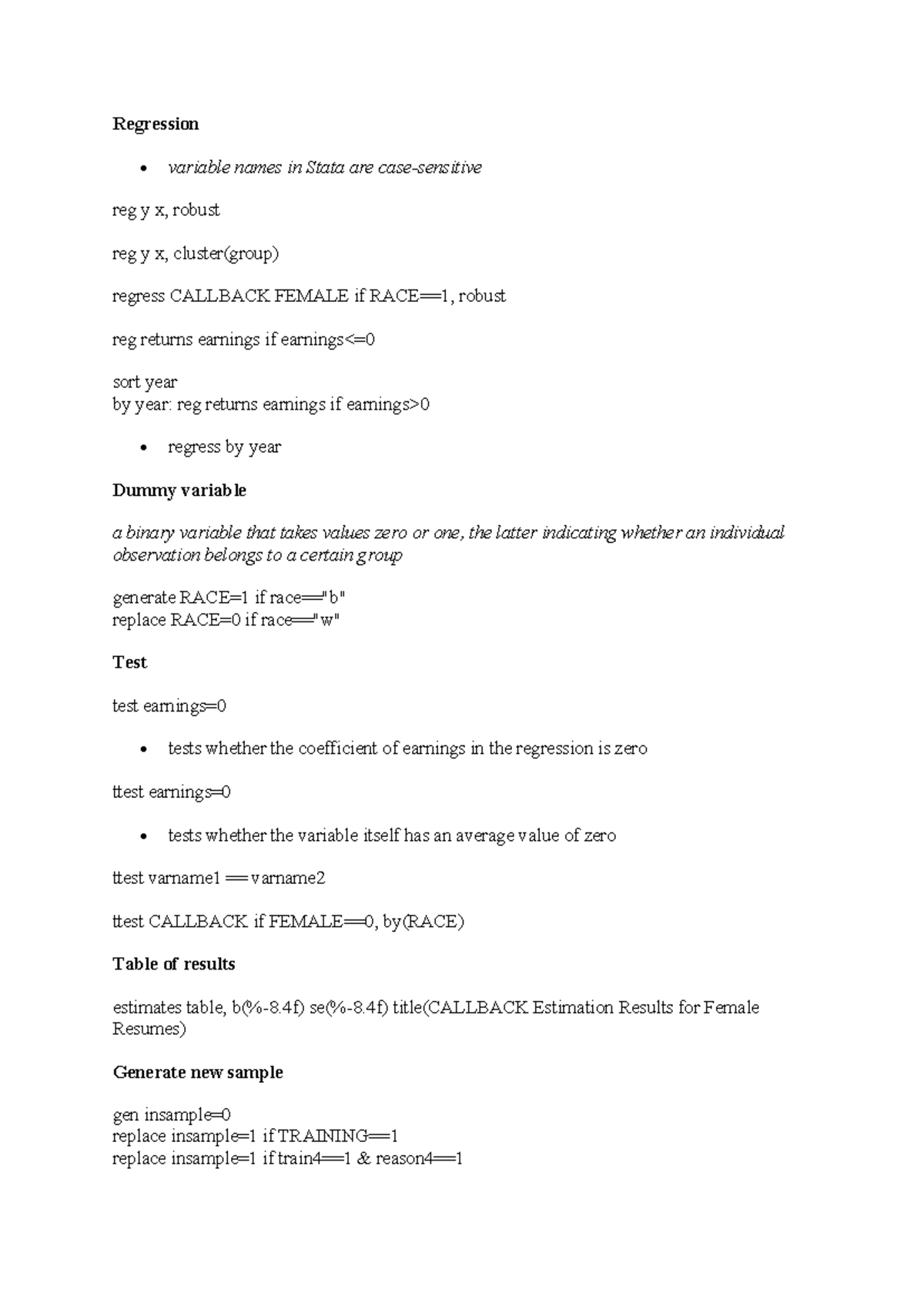 Stata Code RL: Regression Analysis and Data Management Techniques ...