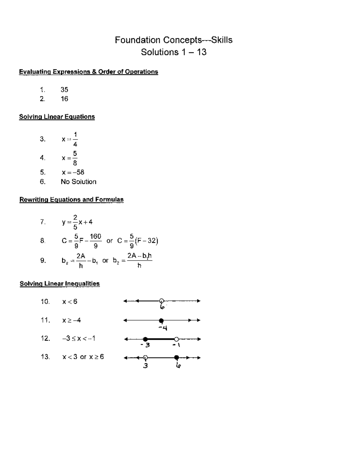 Foundation Solutions 1: Evaluating Expressions & Linear Equations - Studocu