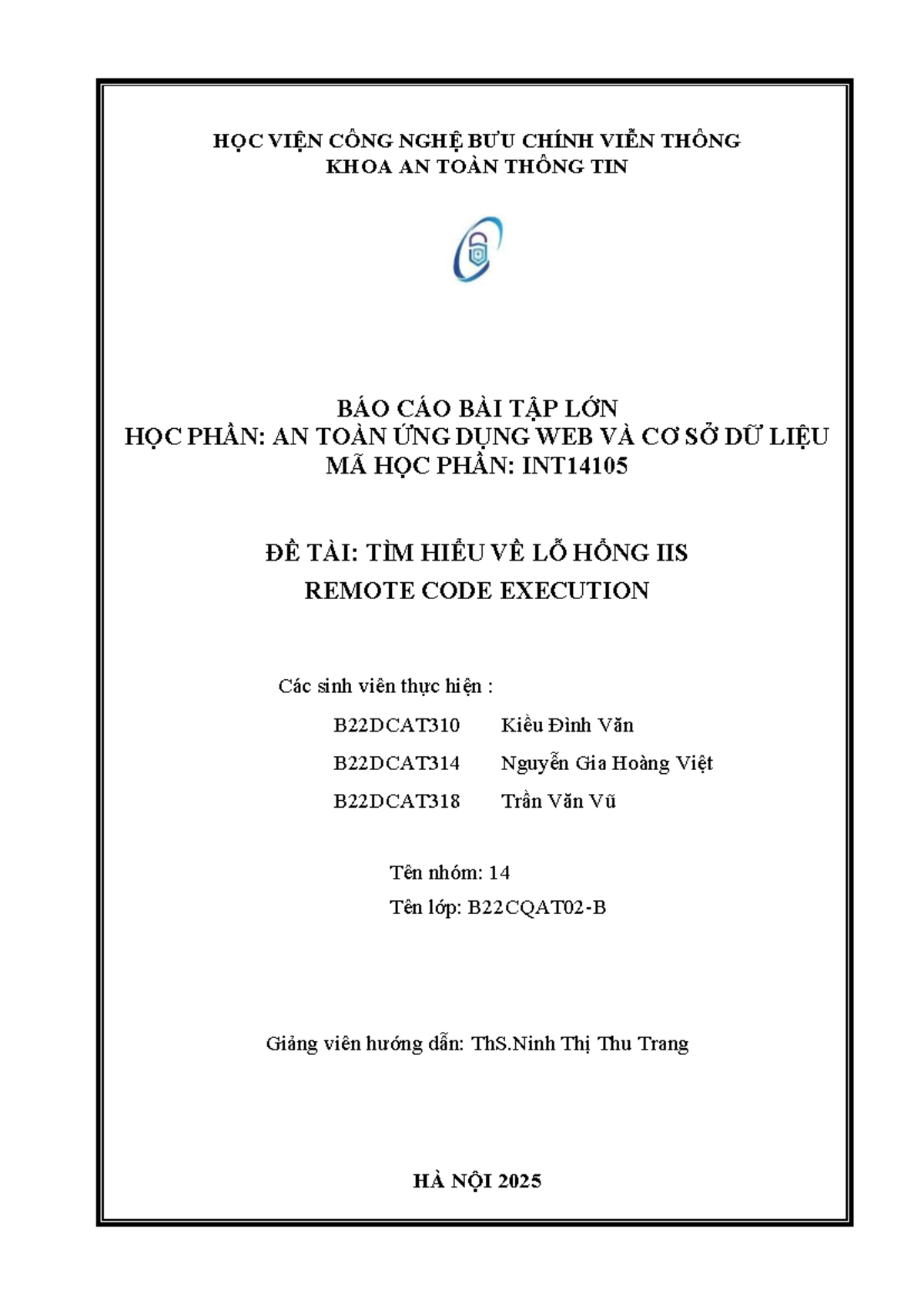 BÁO CÁO BÀI TẬP LỚN INT14105: TÌM HIỂU LỖ HỔNG RCE TRÊN IIS - Studocu