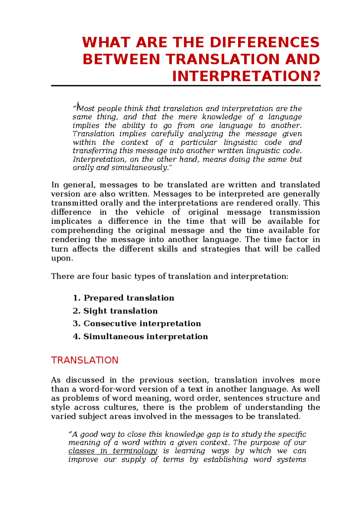 Differences Between Translation and Interpretation: A Study Guide (03 ...