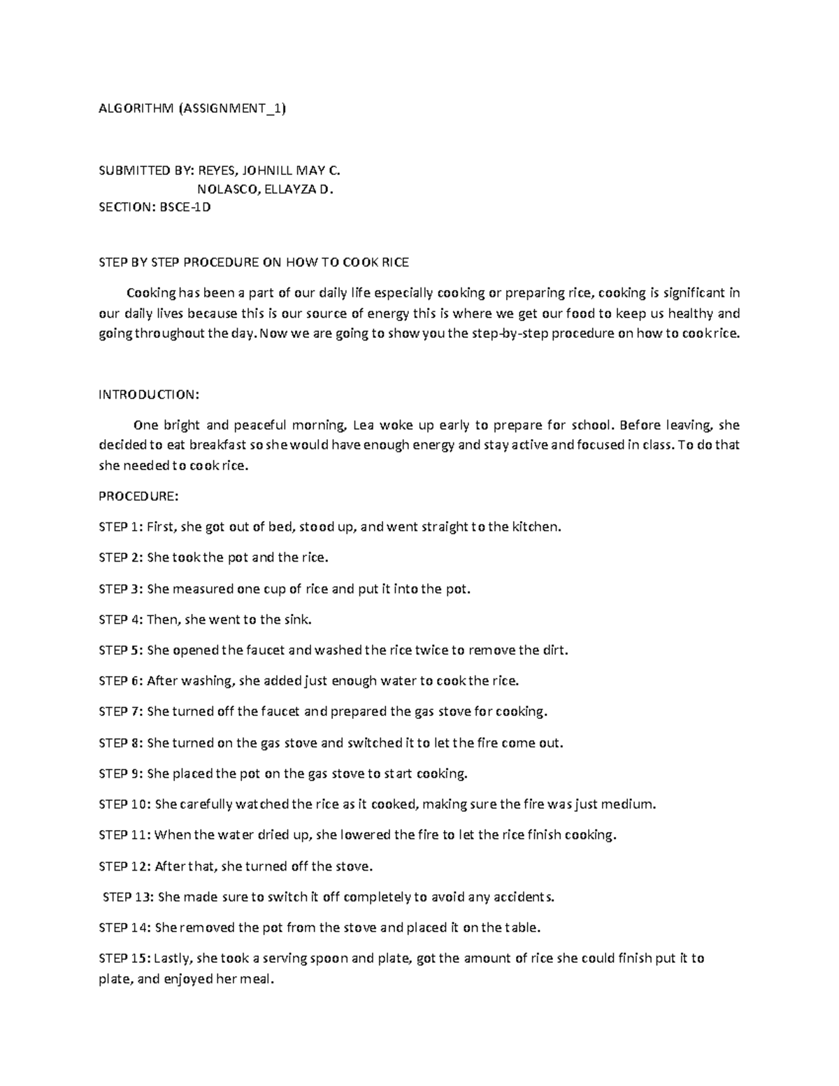 ES102C Assignment 1: Step-by-Step Guide to Cooking Rice - Studocu