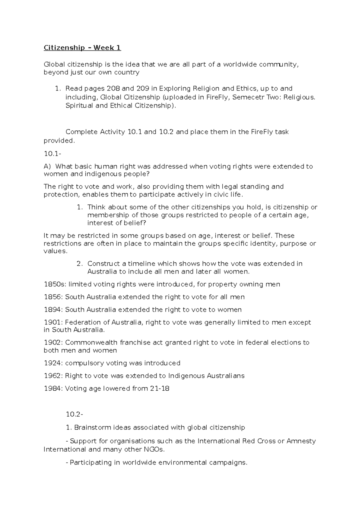 Citizenship Week 1: Global Citizenship Activities & Timeline Analysis ...