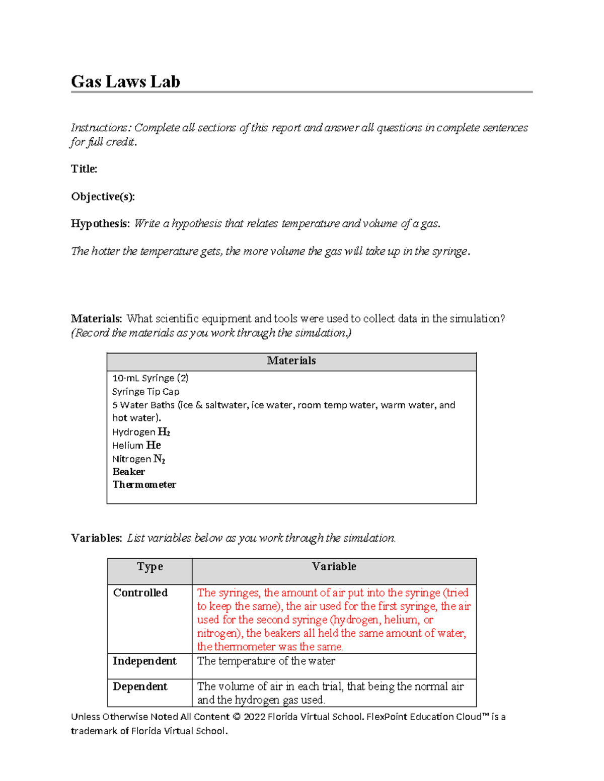 6.05 Gas Laws Lab Report: Exploring Volume-Temperature Relationship - Studocu
