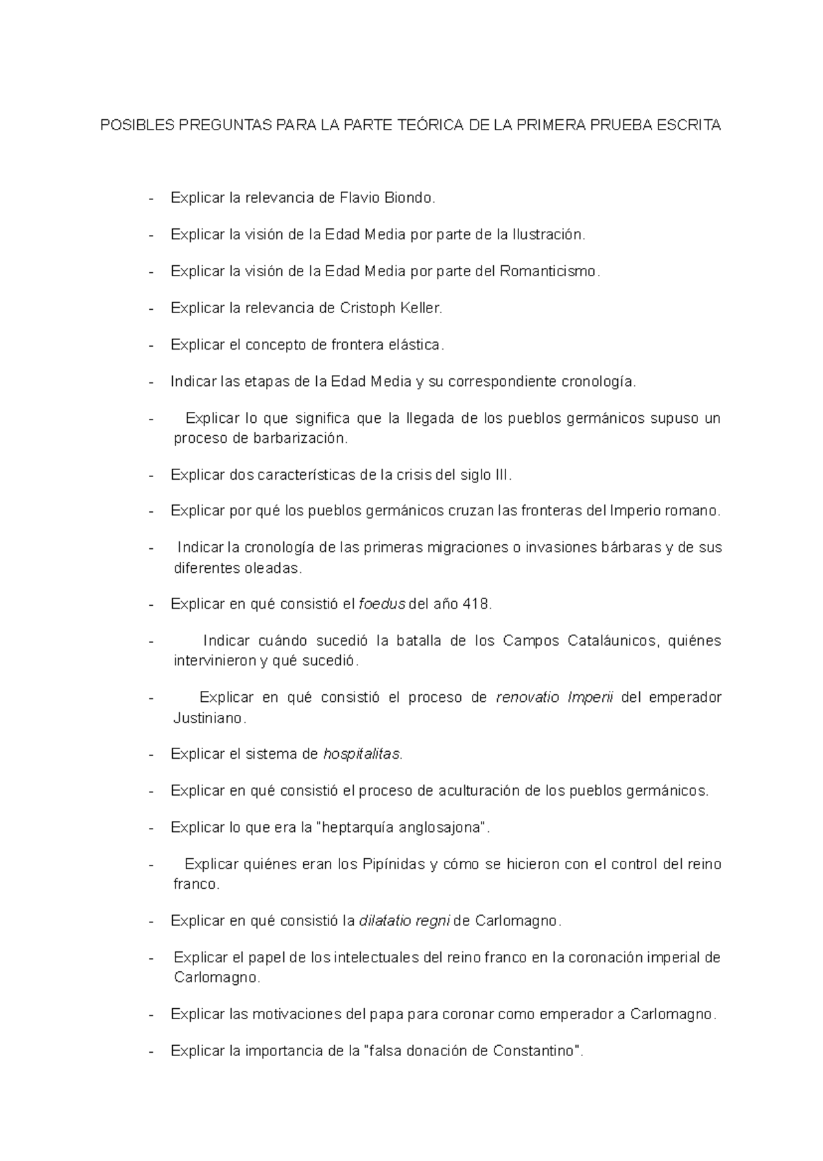Preguntas Teóricas para la Primera Prueba Escrita - Studocu