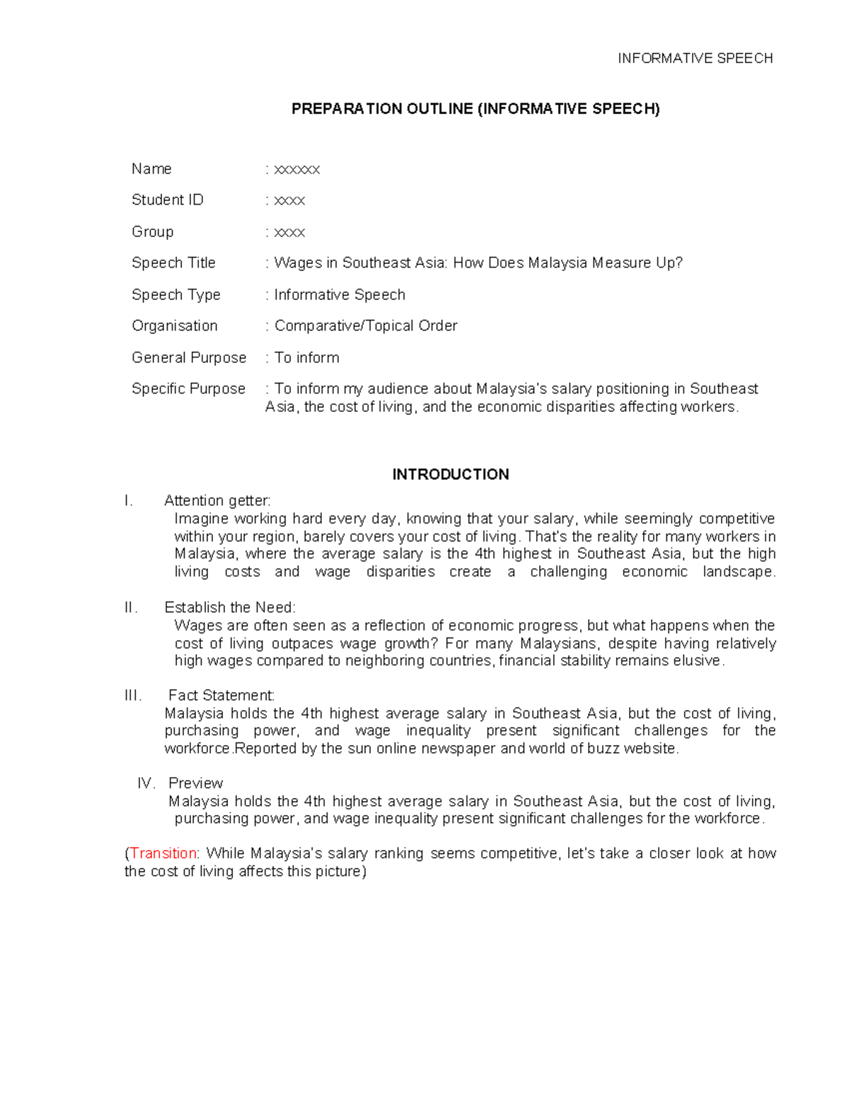 ELC590 Informative Speech Outline: Wages in Southeast Asia and Malaysia ...