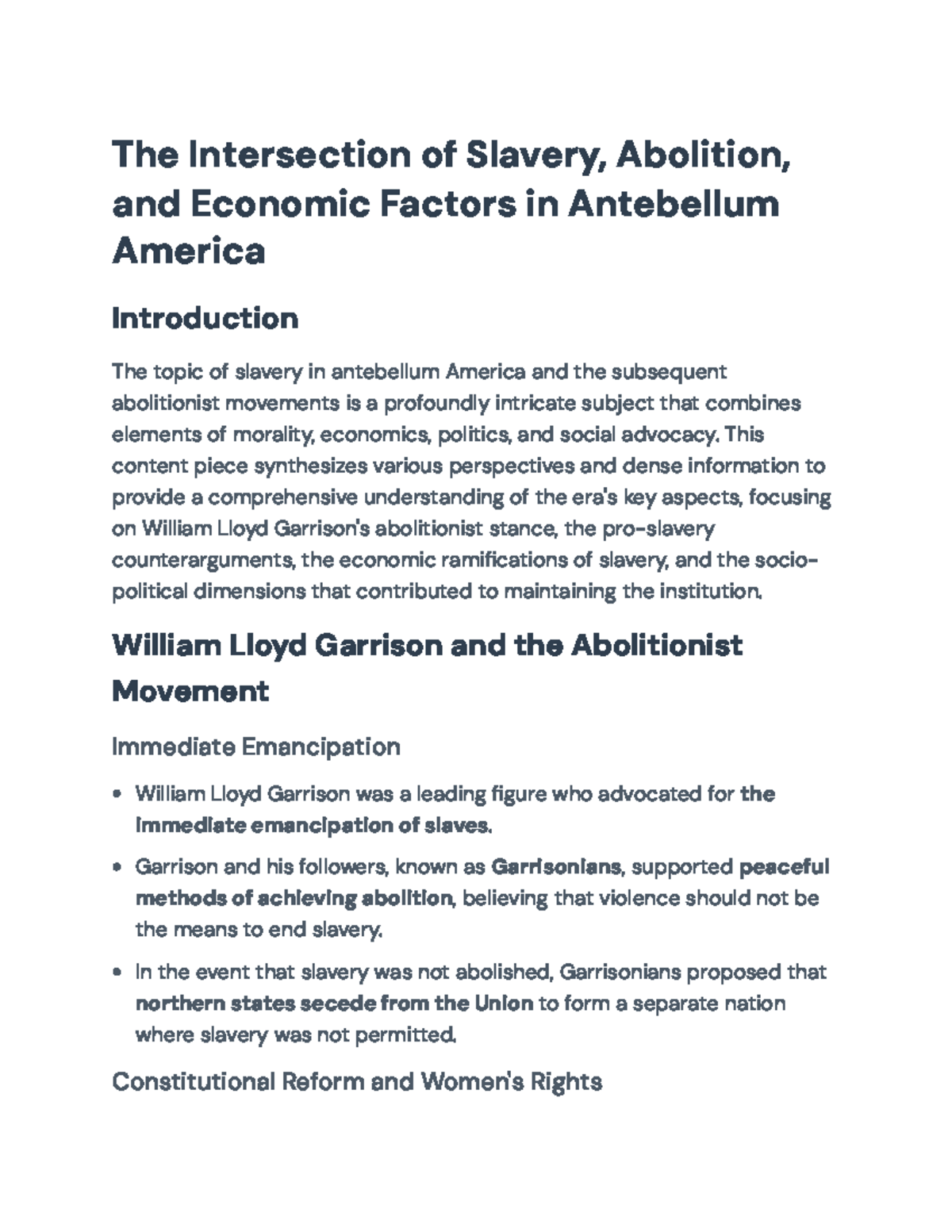 Abolition and Economics: Slavery's Impact in Antebellum America - The ...