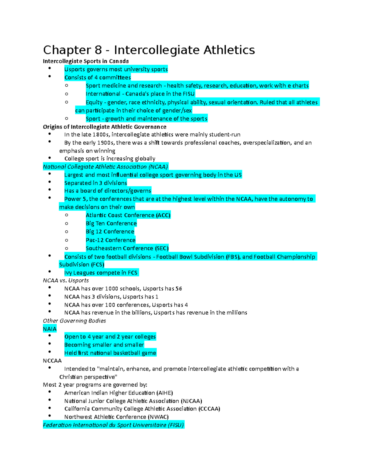 Chapter 8 - Lecture Notes on Intercollegiate Athletics - Studocu