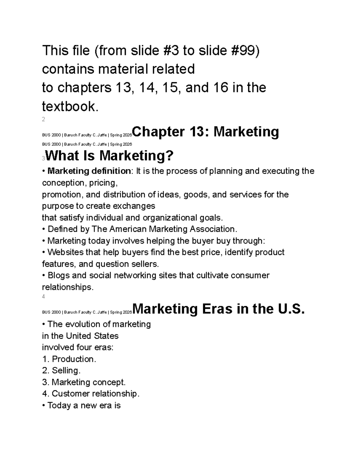 BUS 2000 Lecture Notes: Marketing Concepts and Evolution - Studocu