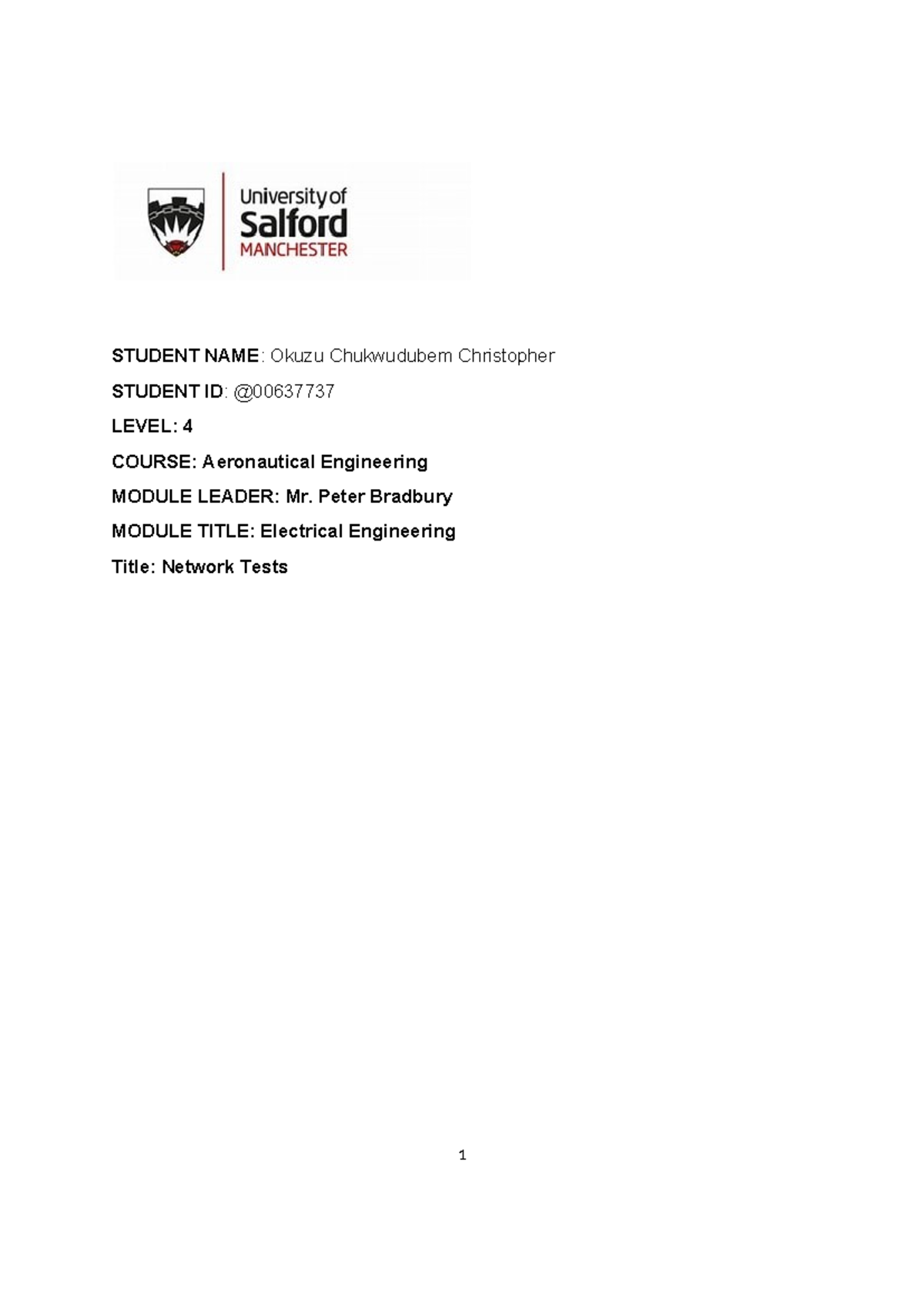 Electrical Engineering Lab Report: Network Tests (AE 4) - Studocu