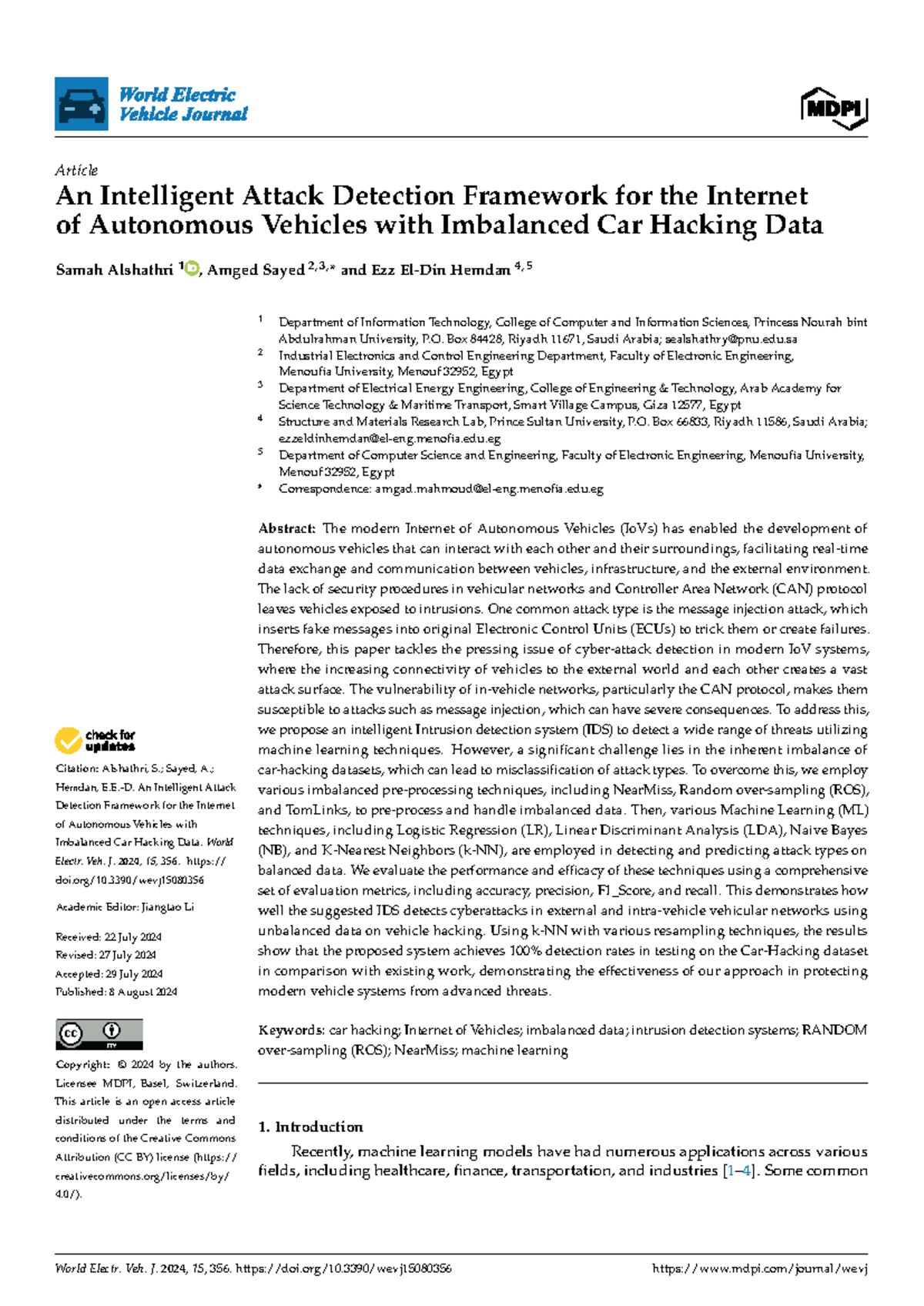 Intelligent IDS for Car Hacking Detection in IoV Systems (CS101) - Studocu