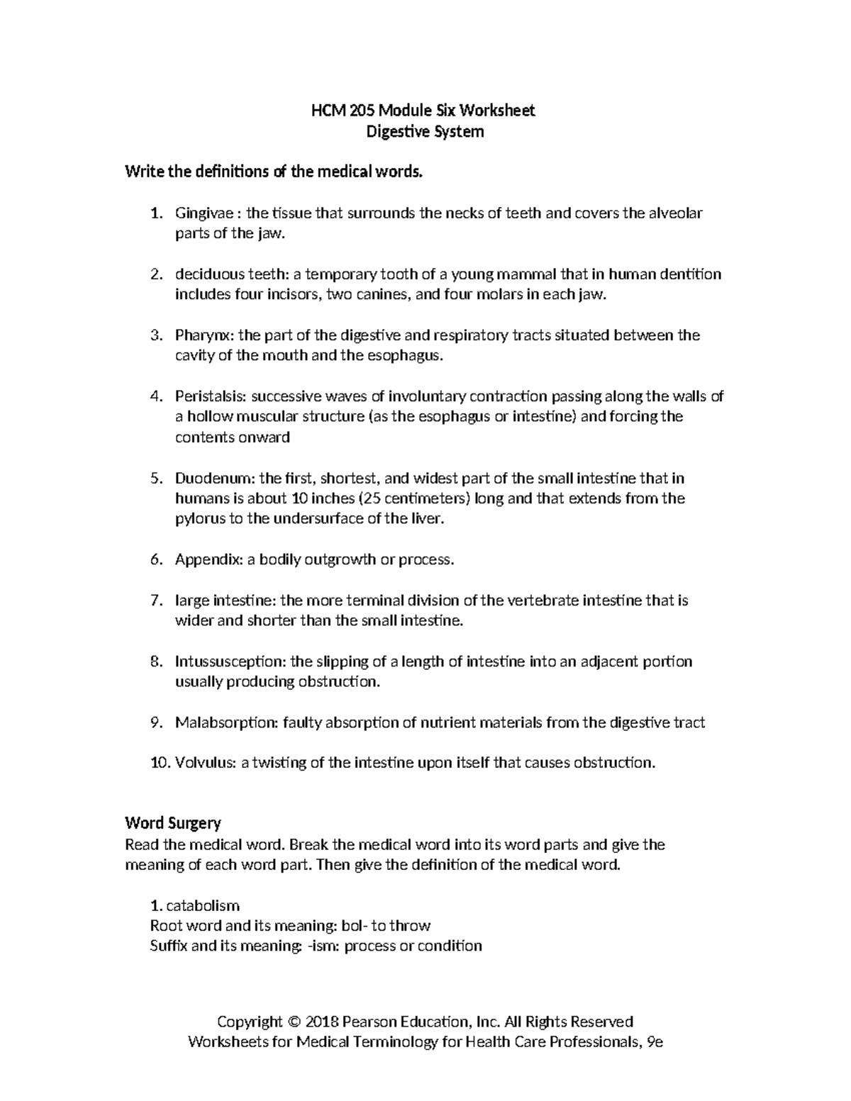 HCM 205 Module 6 Worksheet: Digestive System Medical Terms Definitions ...