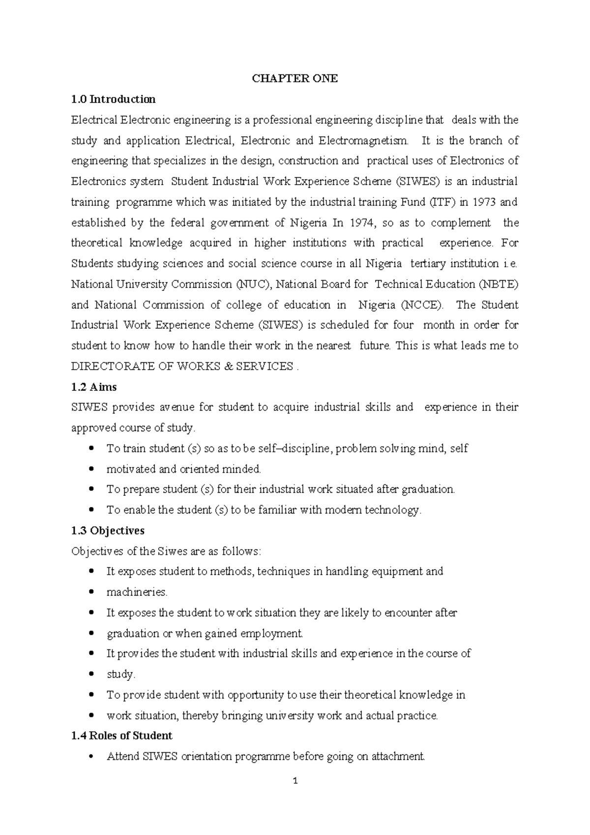 Adelere MUIZ Report - CHAPTER ONE 1 Introduction Electrical Electronic engineering is a ...