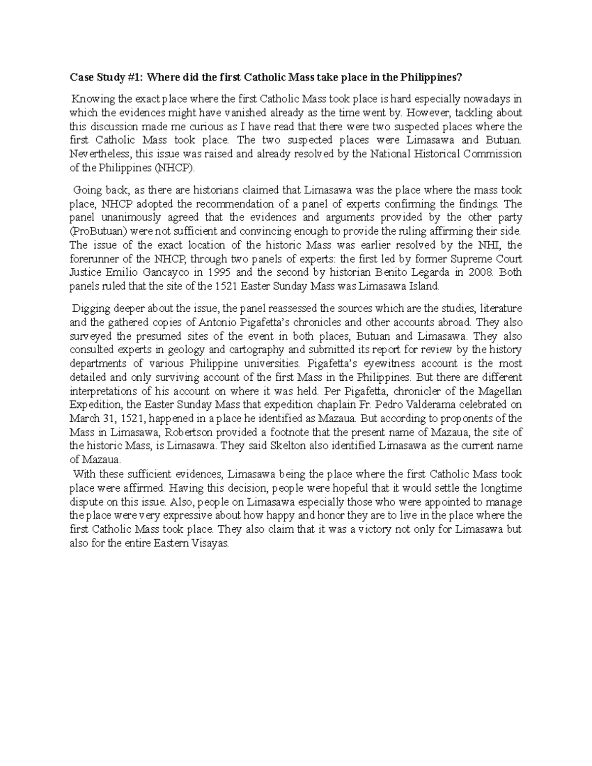 The First Catholic Mass in The Philippines - Case study 1: WHERE DID ...