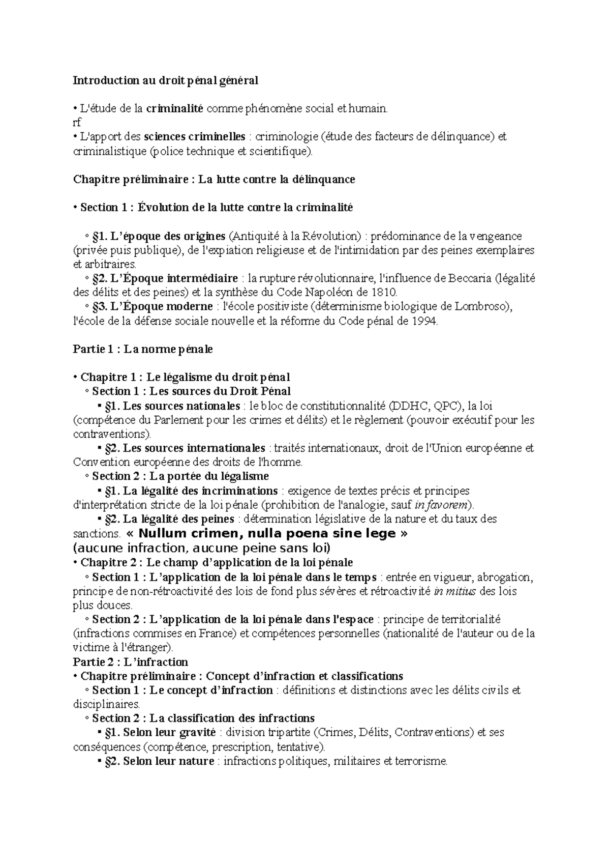 Fiche de Droit Pénal Général - Criminologie et Criminalistique (RF ...