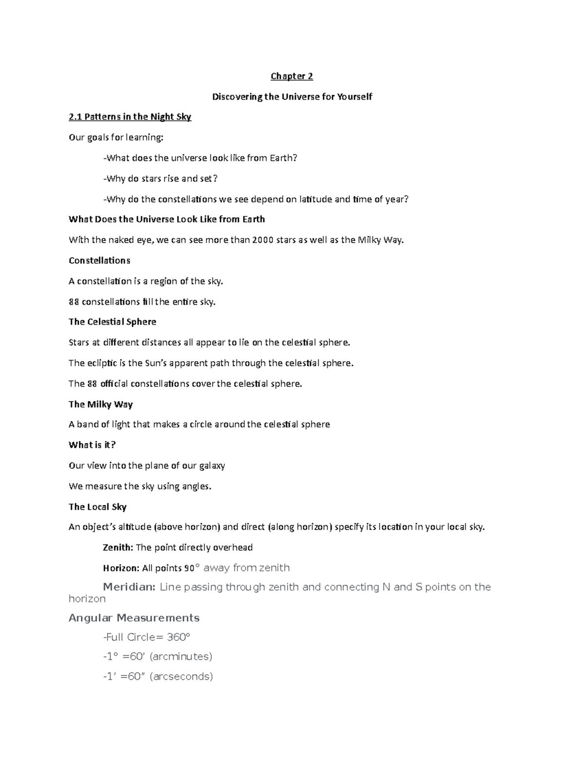 AST Chapter 2 Notes: Unraveling the Cosmic Perspective - Studocu