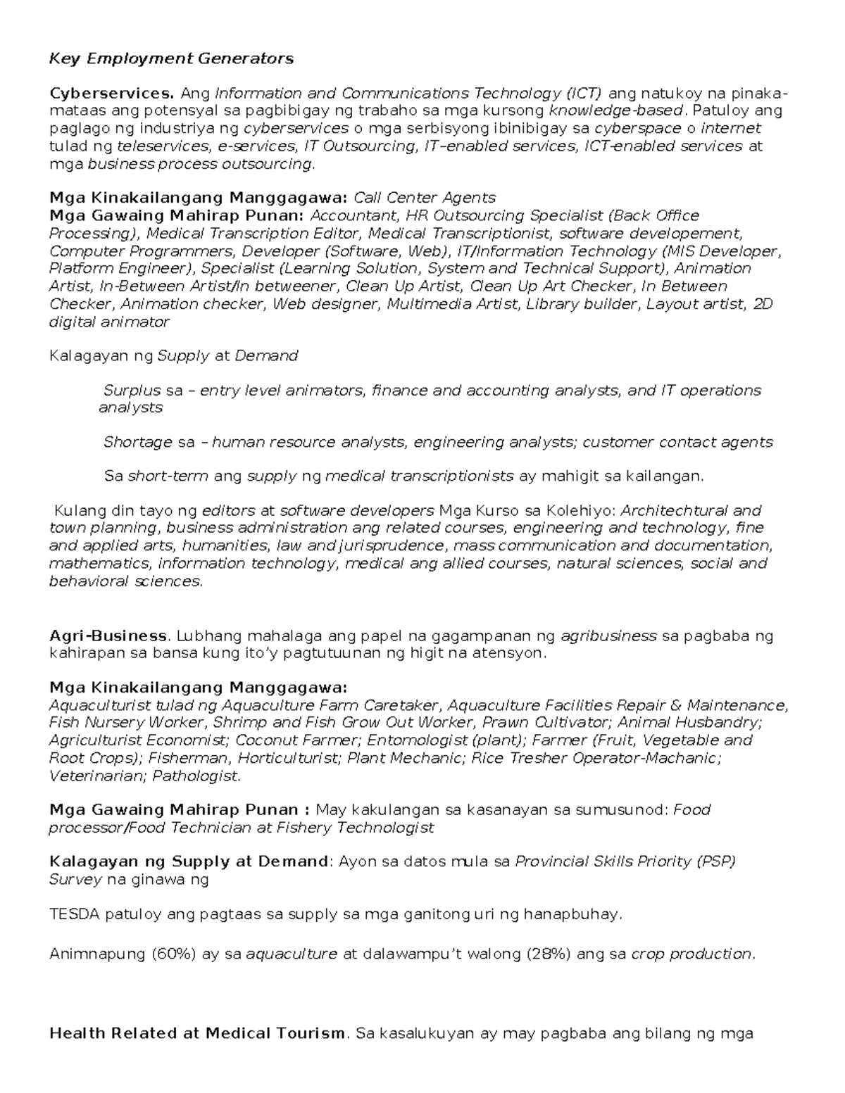351010660 Key Employment Generators docx - Key Employment Generators ...