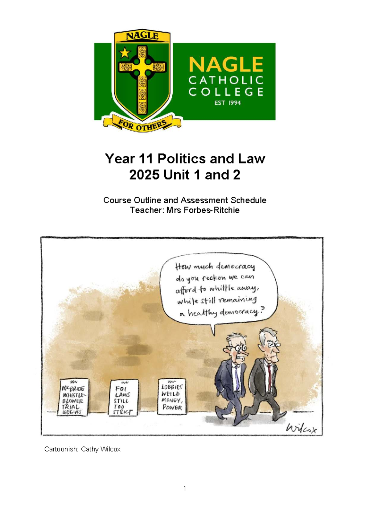 2025 Year 11 Politics and Law (PAL) Course Outline & Assessment ...