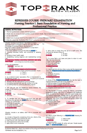 NP4 - test - NURSING PRACTICE IV: Care of Clients with Physiologic and ...