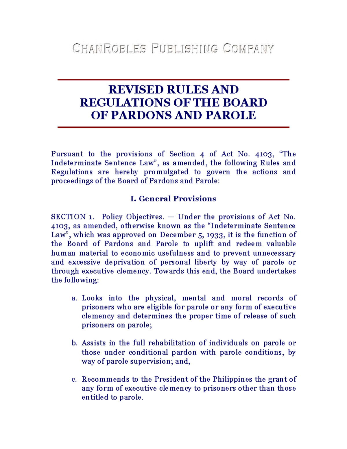 Revised Rules & Regulations of the Board of Pardons and Parole - Studocu