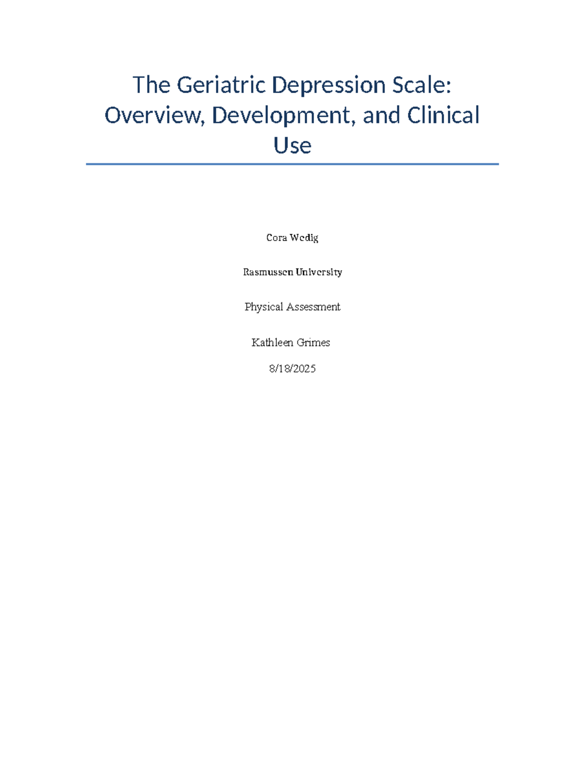 Geriatric Depression Scale Overview & Clinical Use (NUR 302) - Studocu