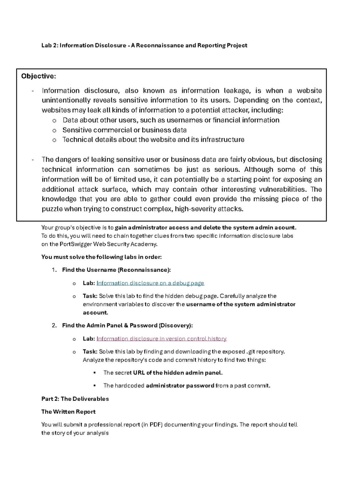 Lab 2: Info Disclosure - Recon & Reporting Project (16 09 2025) - Studocu