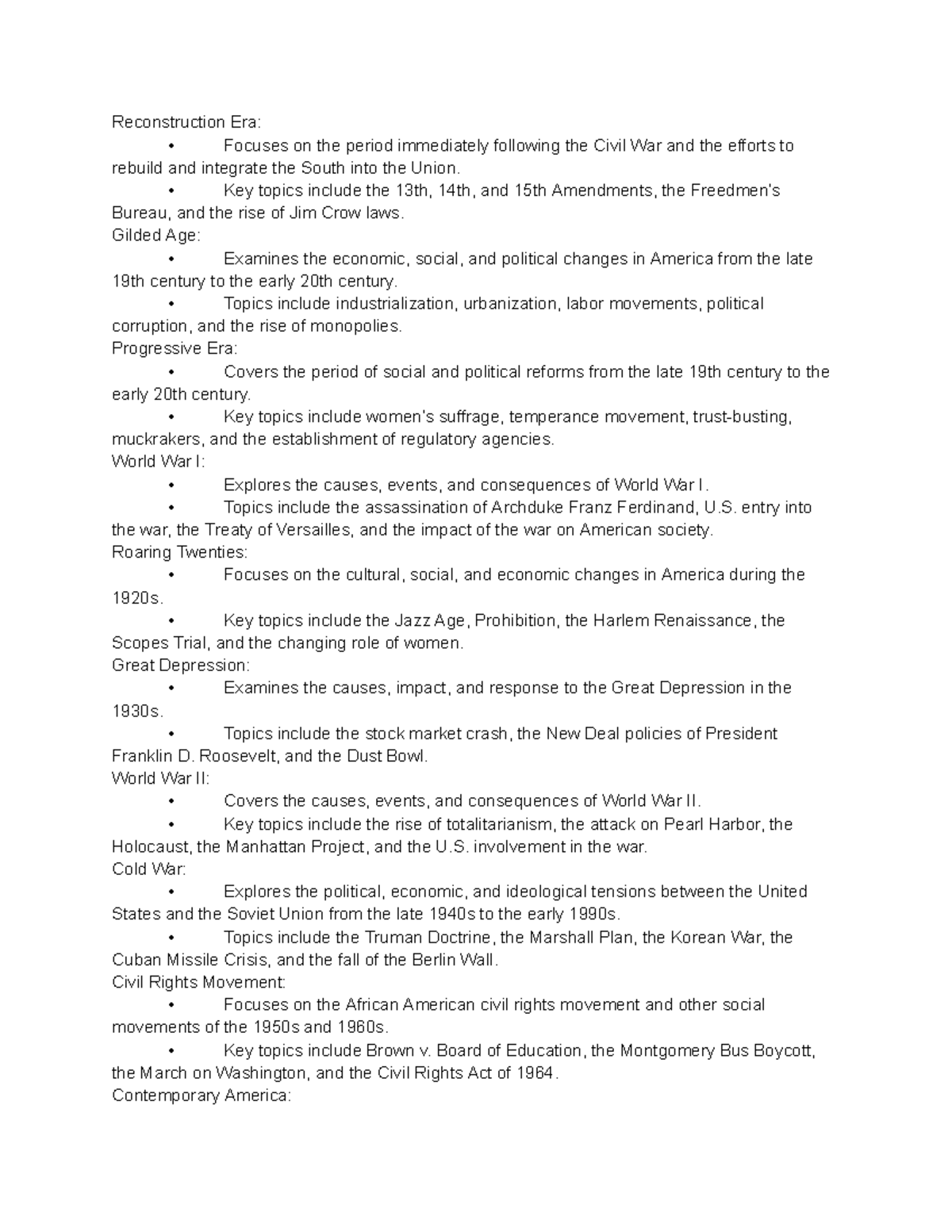 AP US History 2 - Notes - Reconstruction Era: - Focuses on the period ...