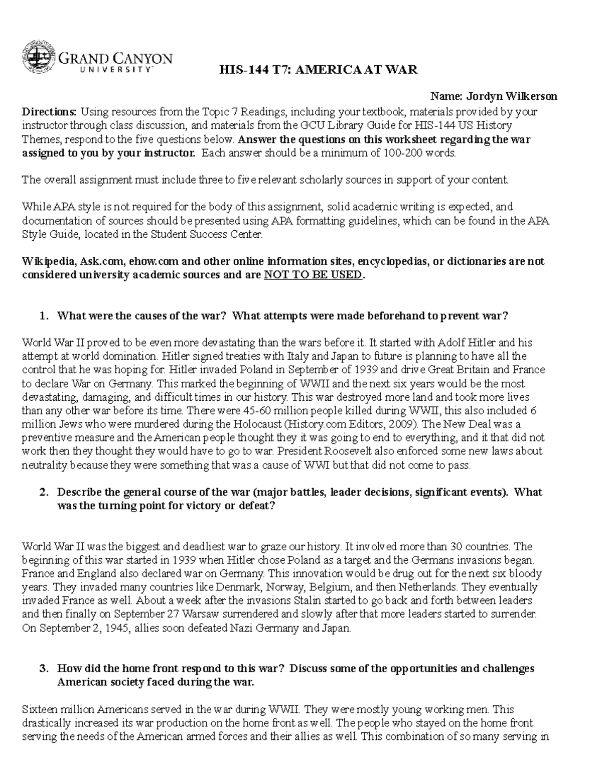 HIS-144-T7.America at War Worksheet Online - HIS-144 T7: AMERICA AT WAR ...