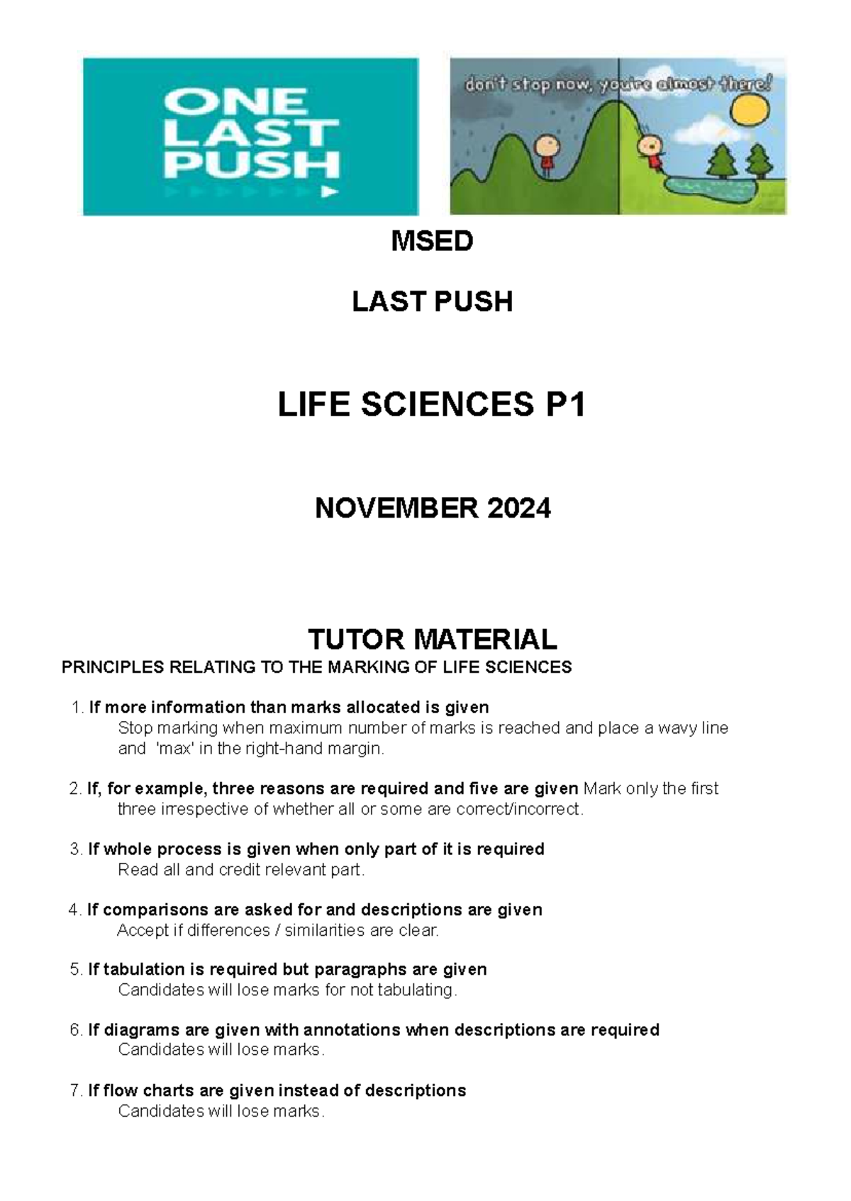 Life Sciences P1 November 2024 Memo: Marking Guidelines & Key Concepts ...