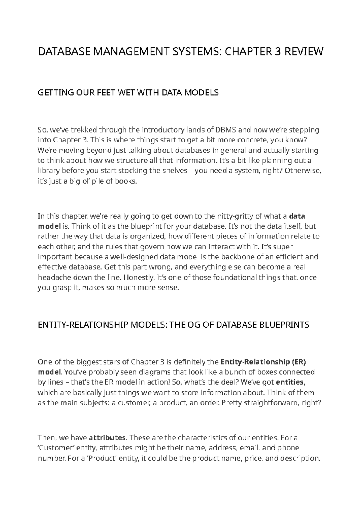 DBMS 101: Chapter 3 Review - Understanding Data Models - Studocu