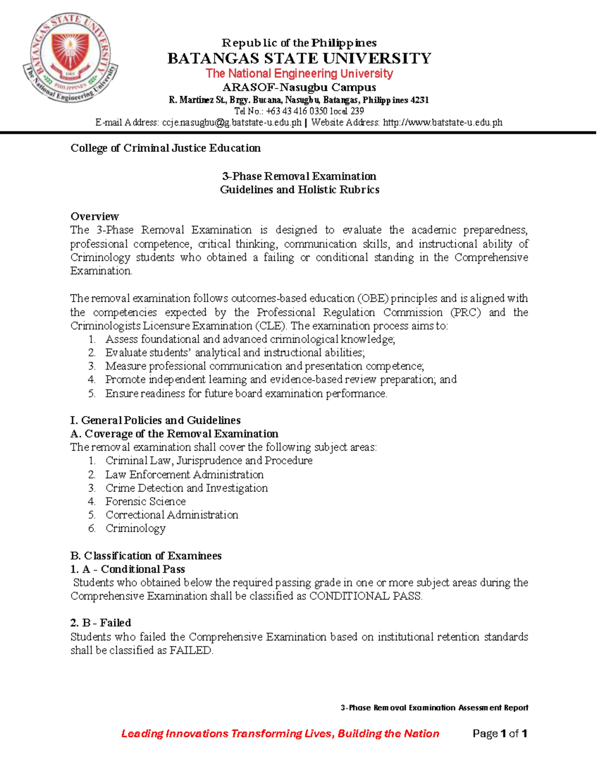 Removal Examination Guidelines & Holistic Rubrics for Criminology (CJ ...