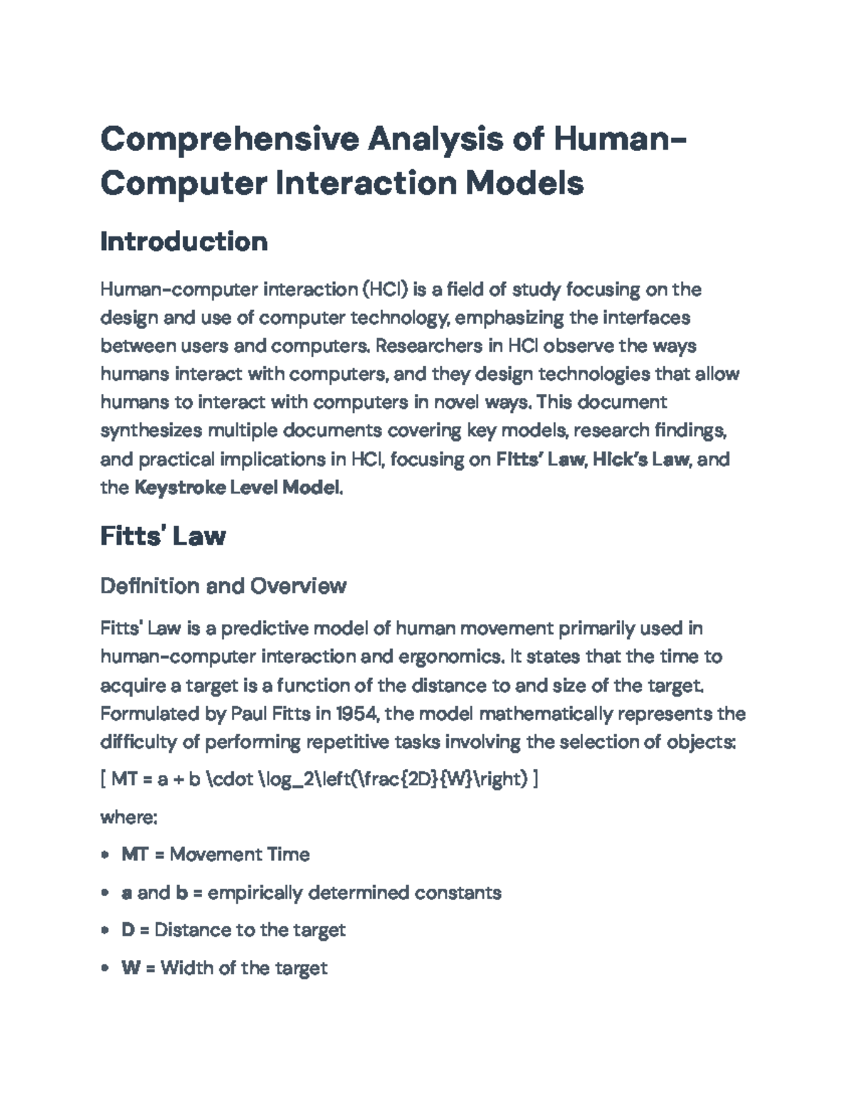 Comprehensive Overview of HCI Models: Fitts', Hick's, & KLM ...