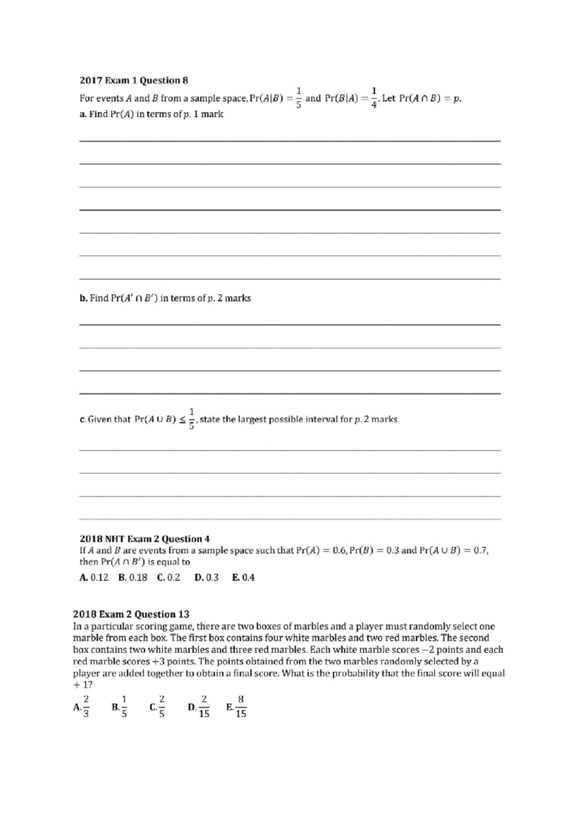 Discrete Random Variables: Exam Questions & Solutions (2017, 2018 ...