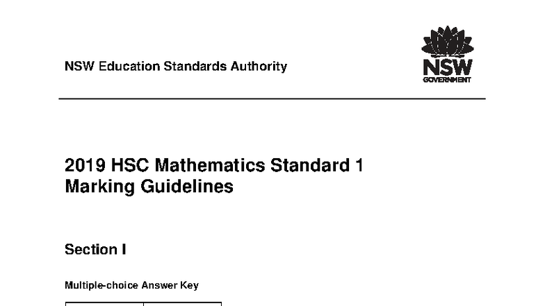 HSC 2019 Mathematics Standard 1 Marking Guidelines & Answers - Studocu