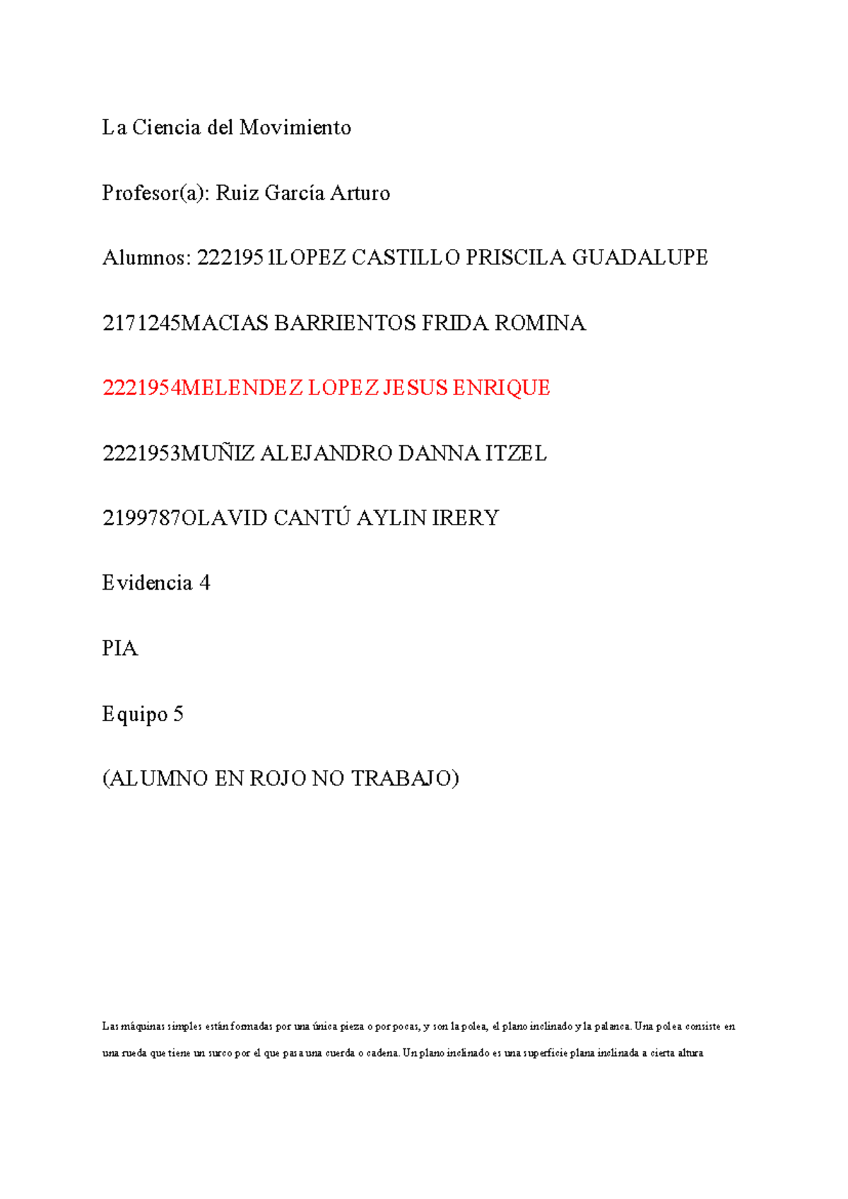 Equipo 5 PIA EV4 - Máquinas Simples y Compuestas en Física - Studocu