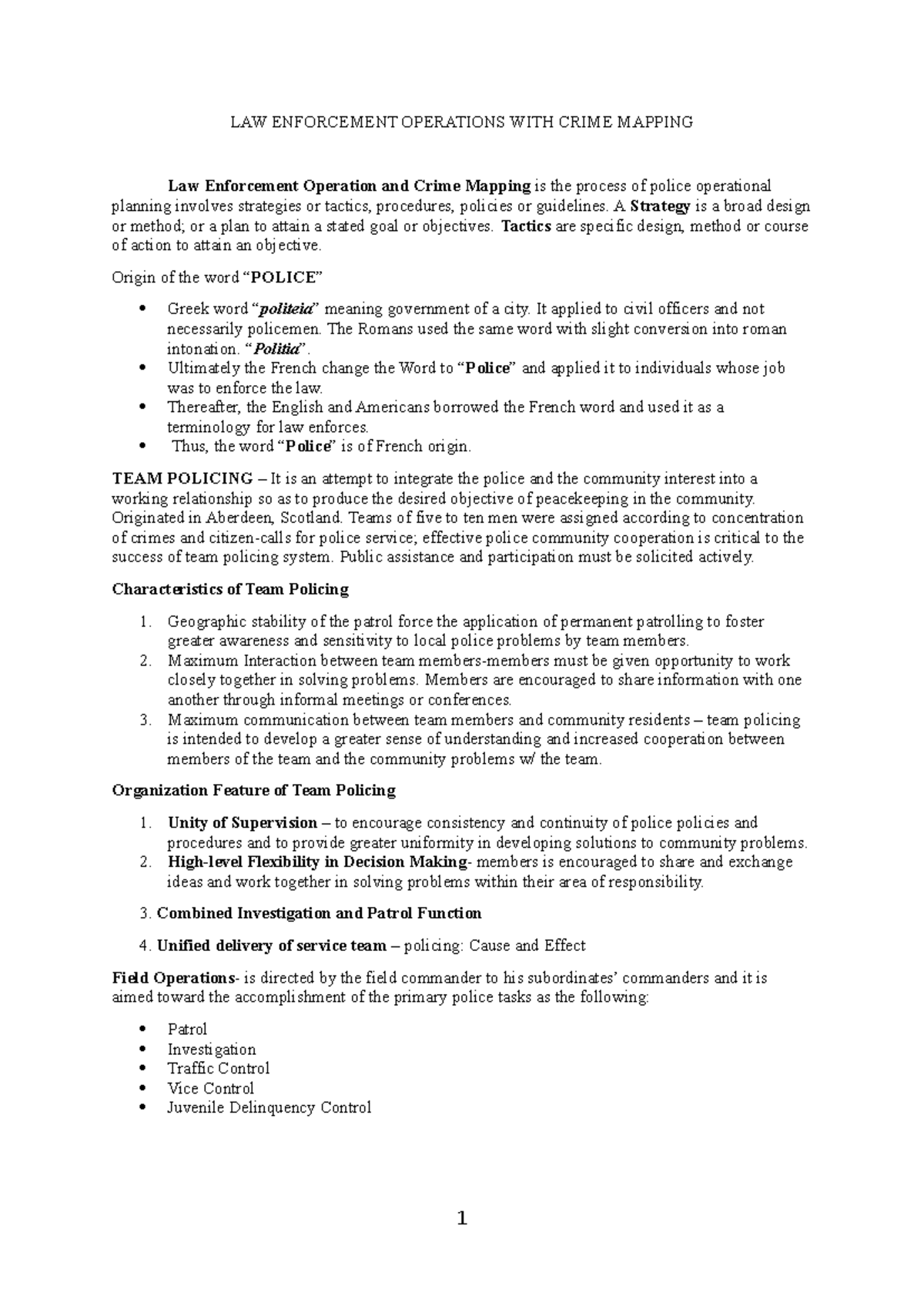 LEA-4 - Lecture Notes on Law Enforcement Ops & Crime Mapping - Studocu