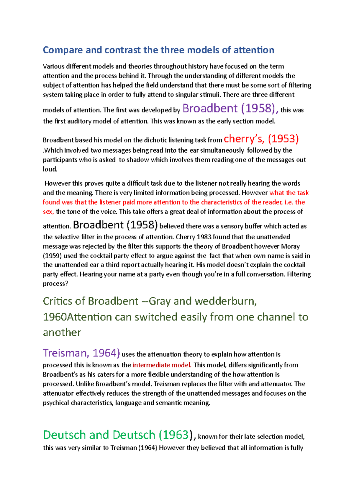 Comparative Analysis of Attention Models: Broadbent, Treisman, and ...