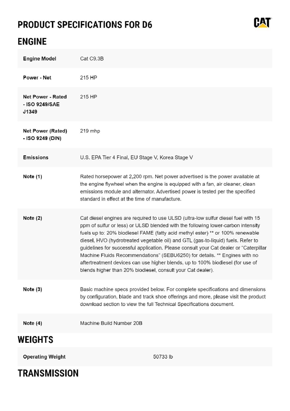 D6 - Product Specifications for Cat C9.3B Engine and Equipment - Studocu