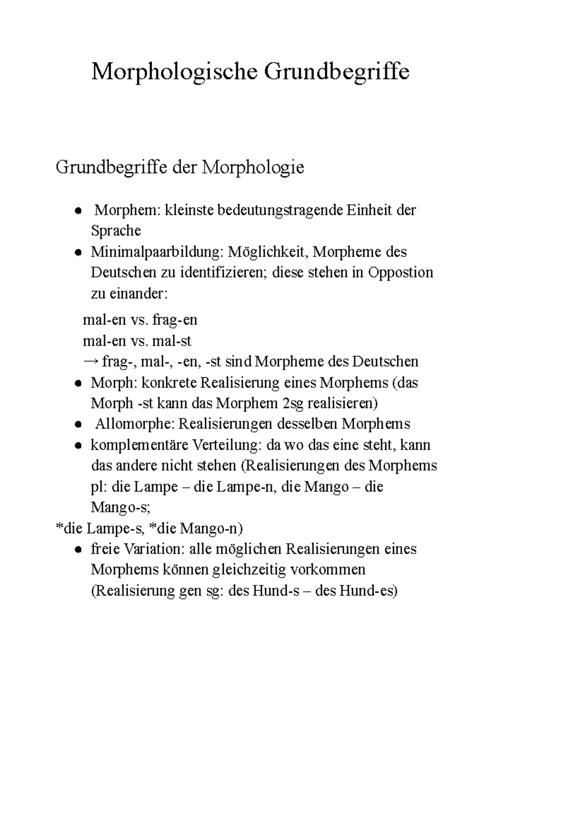 Morphologische Grundbegriffe: Einführung in die Morphologie - Studocu