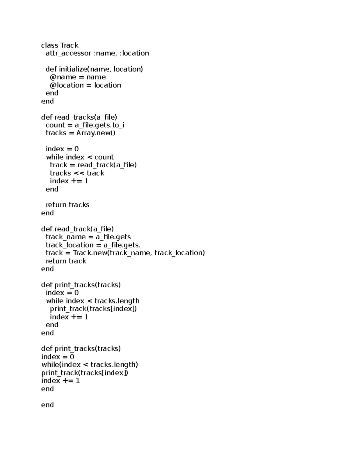 6.2 code - Task 6.2 code for tute class - class Track attr_accessor ...