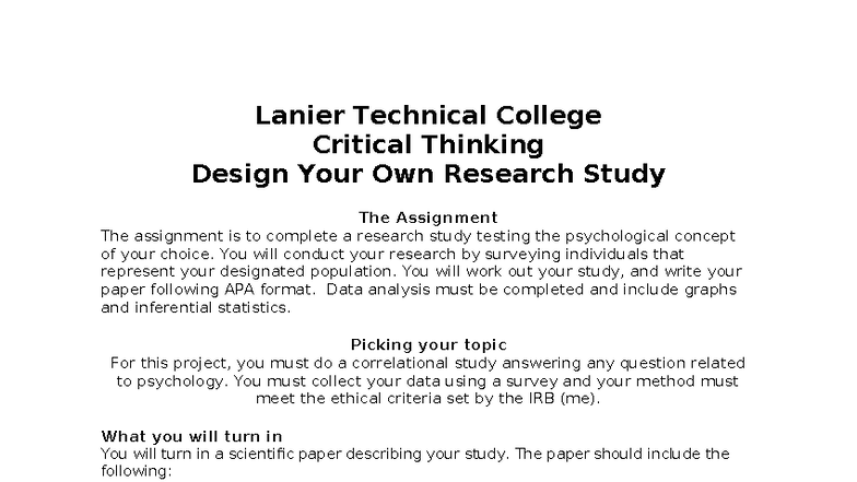Critical Thinking - Research Study Guidelines (PSY 101) - Studocu