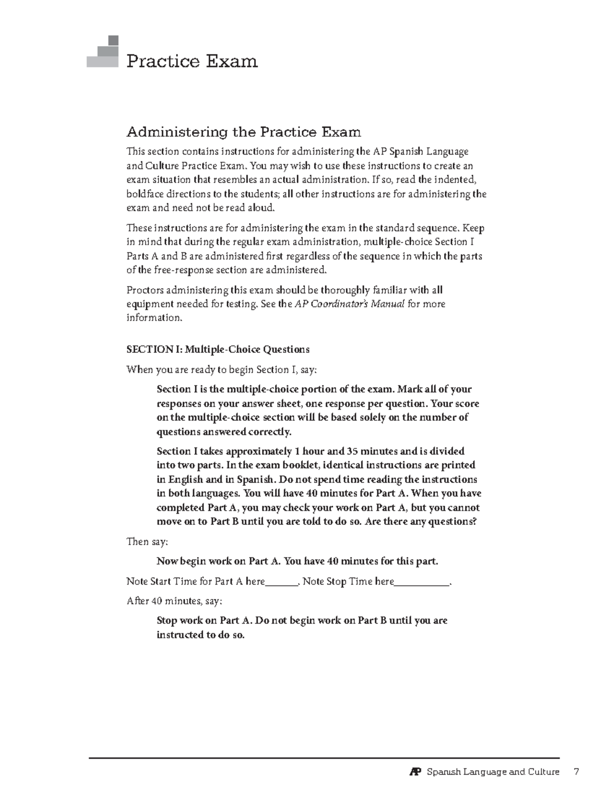 AP Spanish Language and Culture Practice Exam Instructions - Studocu