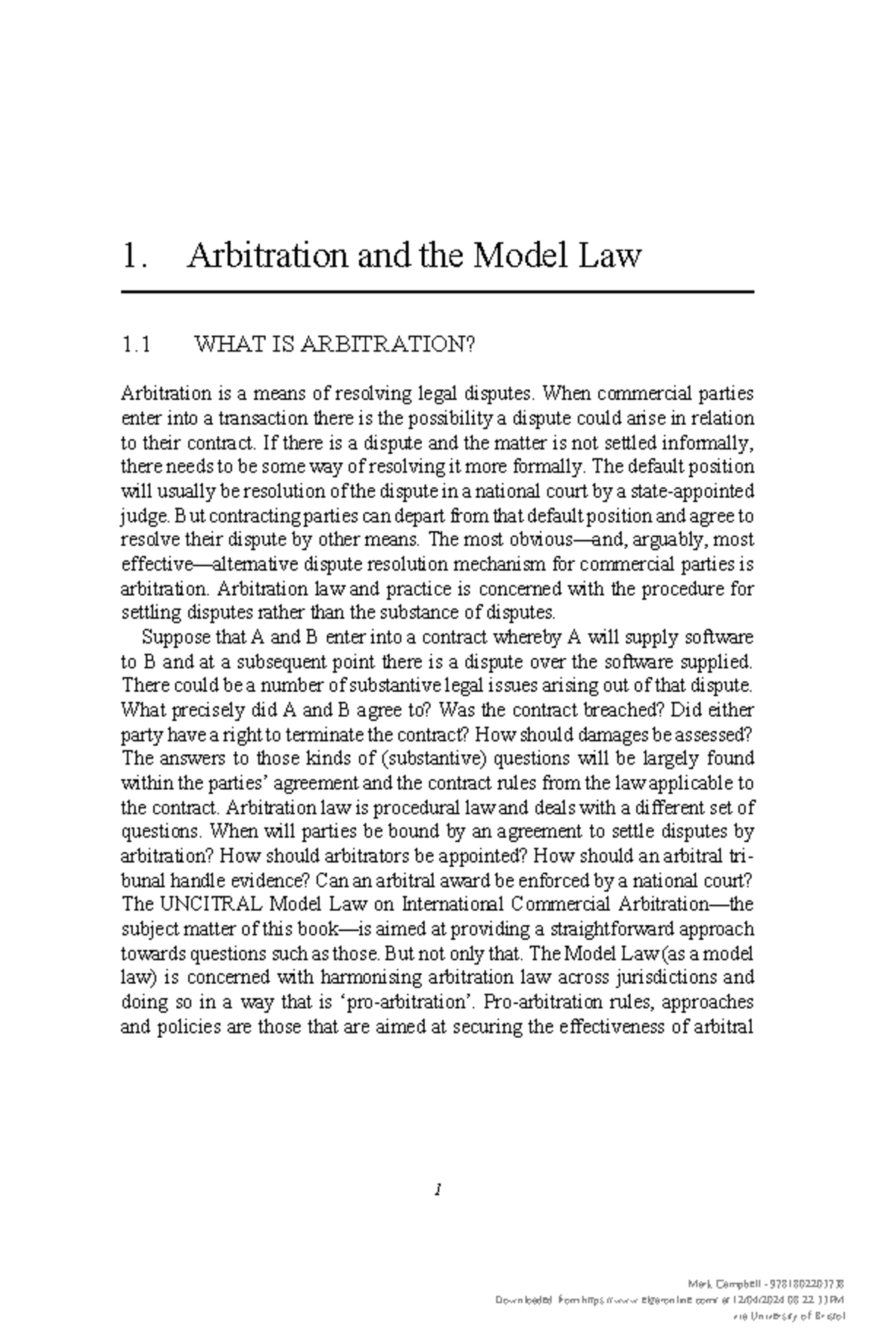 Chap 1 - Arbitration Textbook - 1 1. Arbitration and the Model Law 1 ...