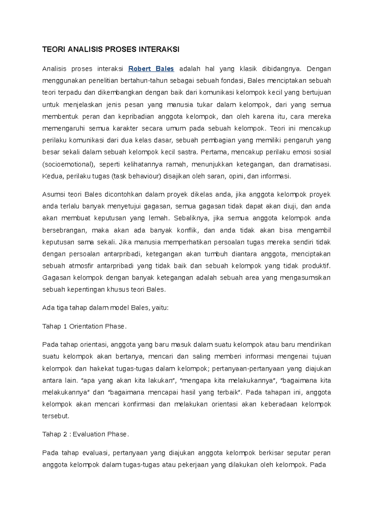 Teori Analisis Proses Interaksi dan Komunikasi Kelompok Kecil - Studocu