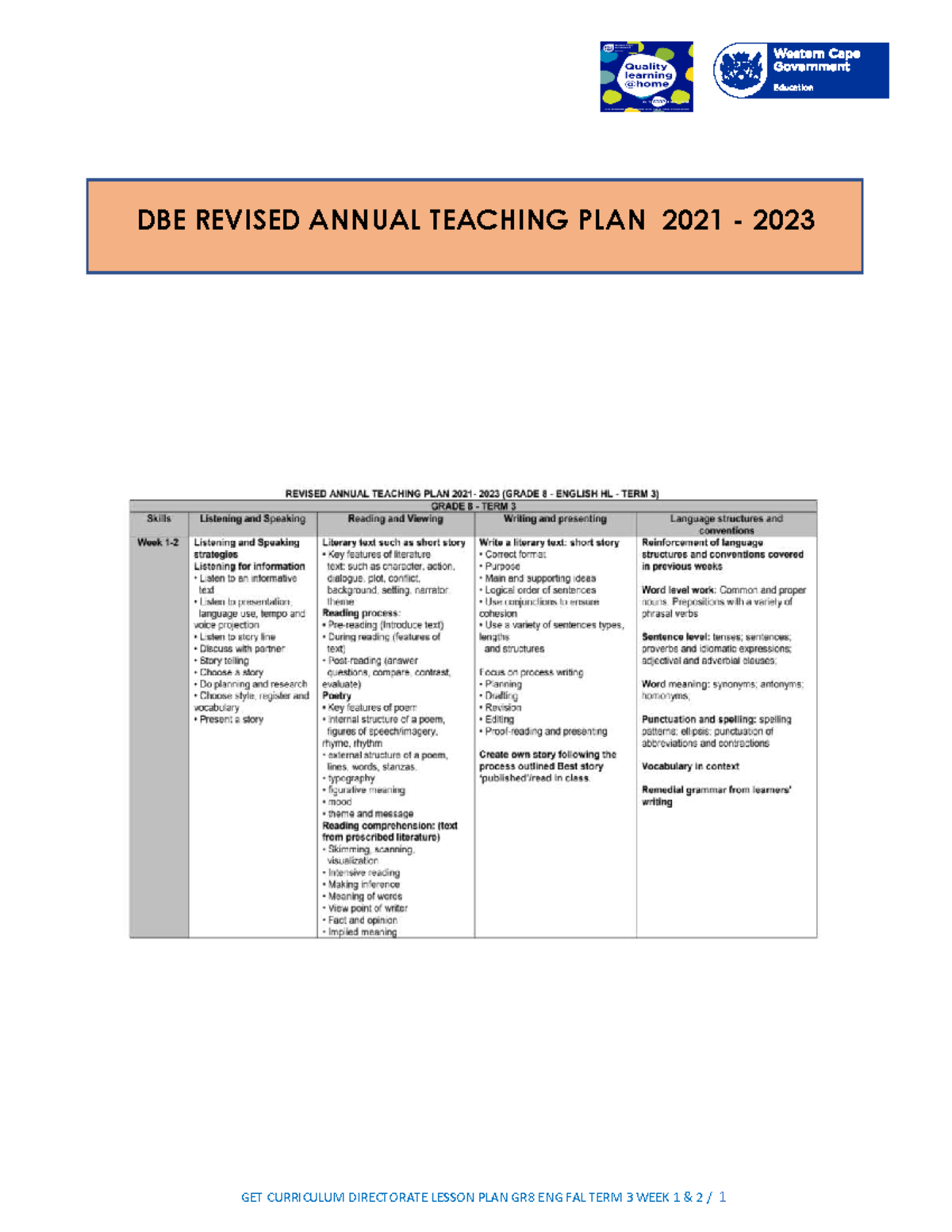 Lesson Plan Gr8 ENG FAL T3 W1 & 2: Creative Writing & Research Skills ...