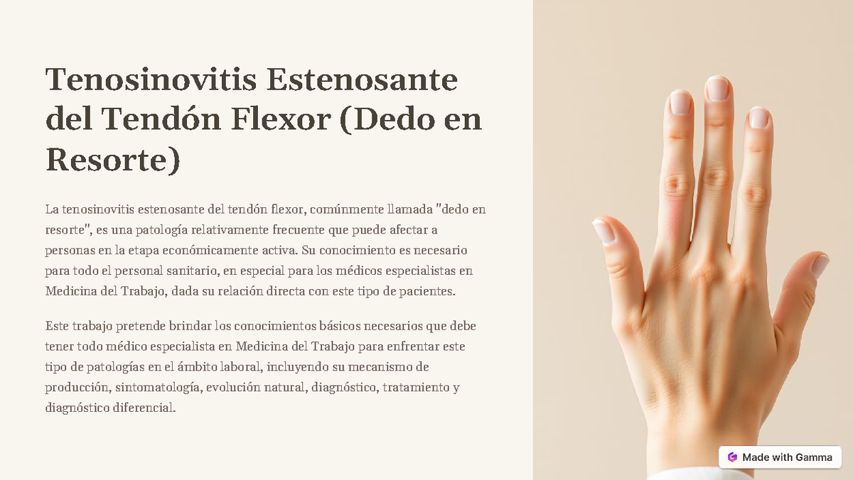 Tenosinovitis Estenosante del Tendon Flexor Dedo en Resorte ...