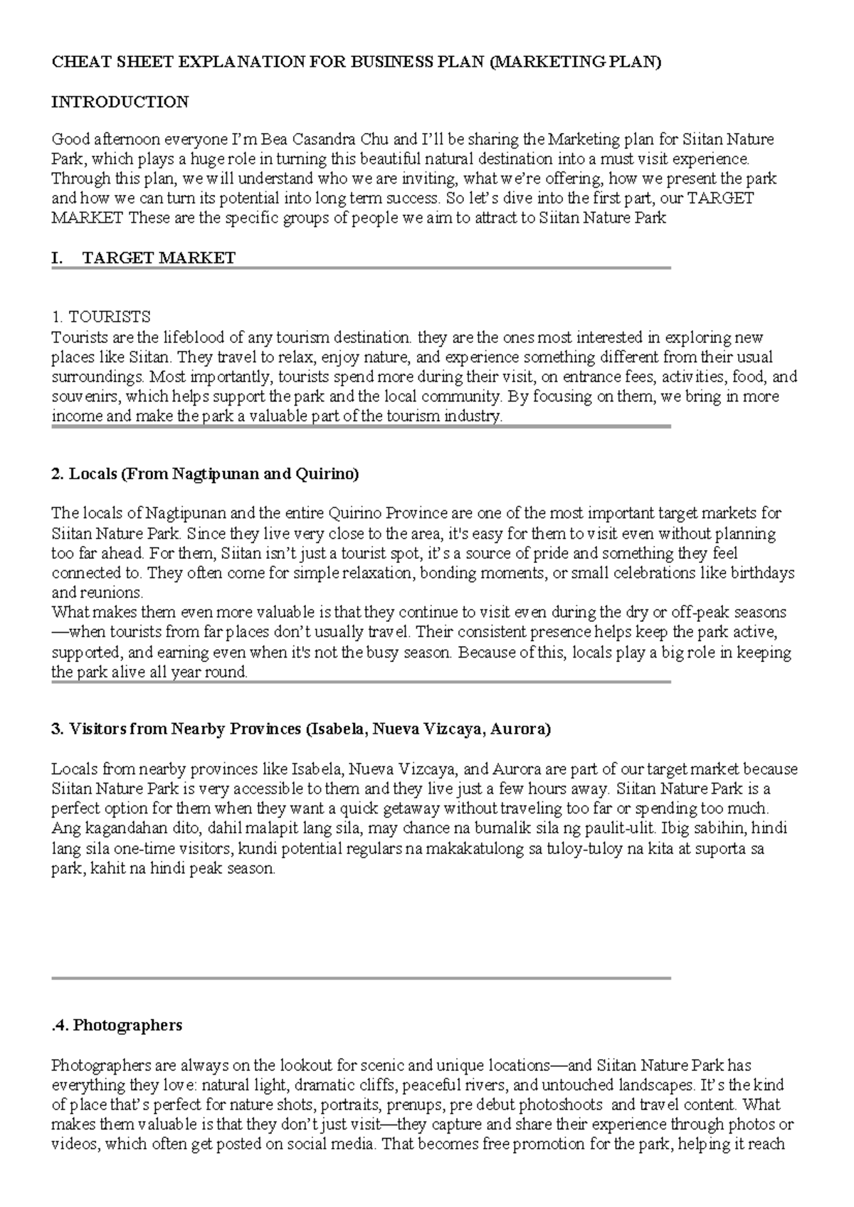 Cheat Sheet Explanation ( Business PLAN marketing plan) - CHEAT SHEET ...