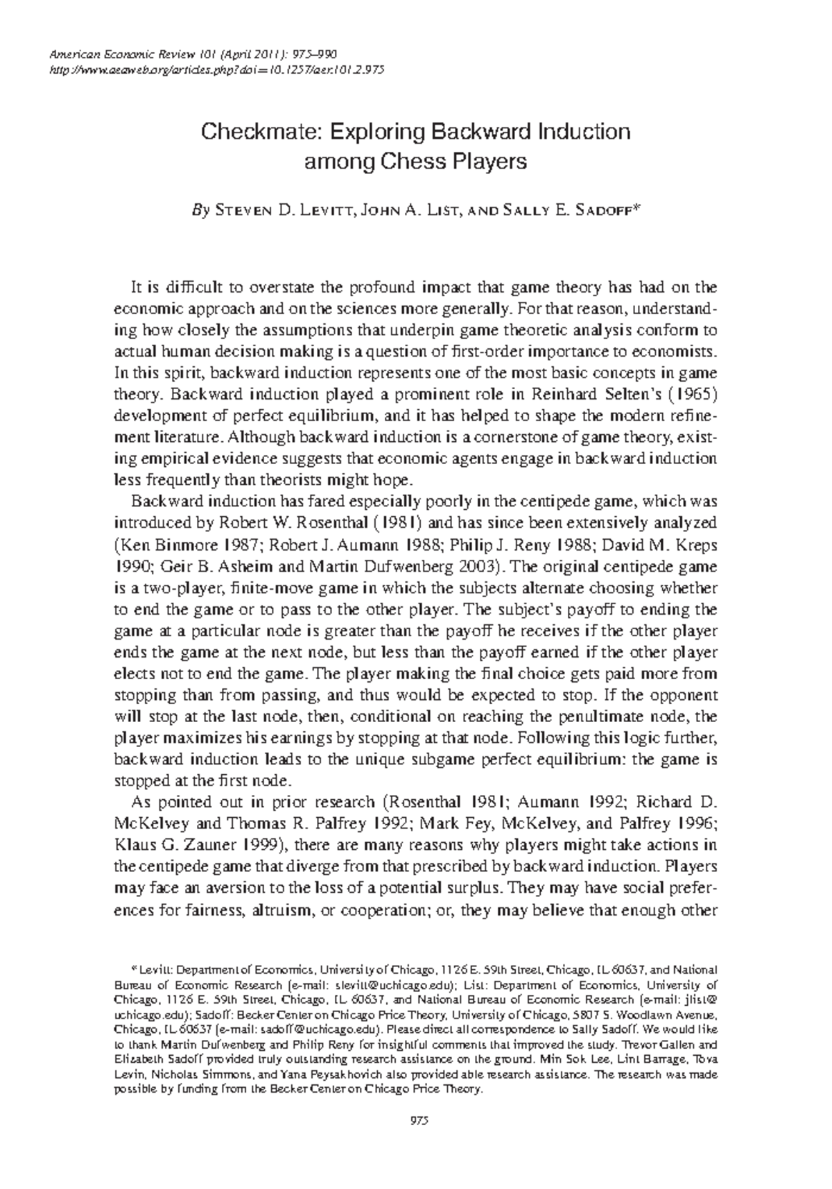 Backward Induction in Game Theory: Case Study of Chess Players AE ...