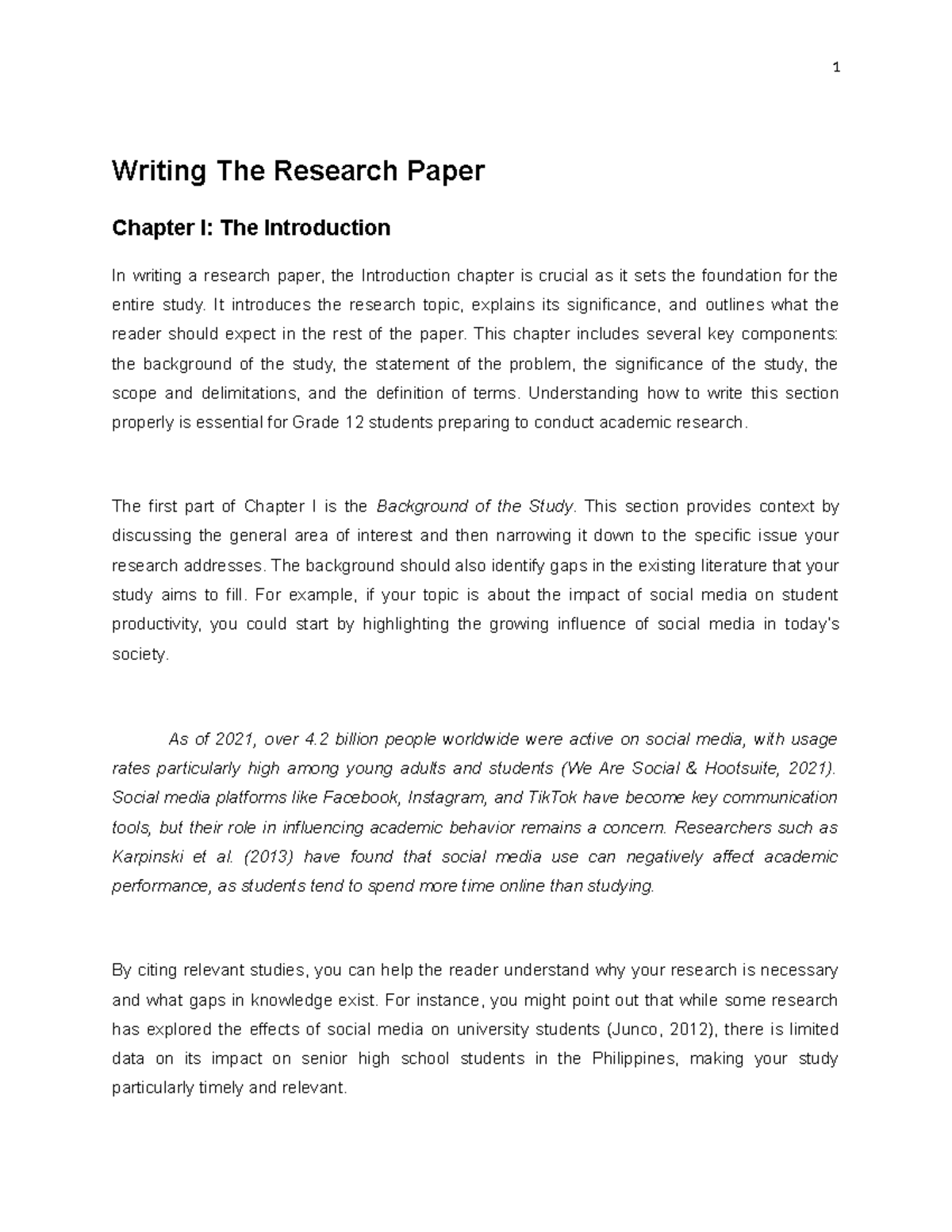 EAPP Chapter I to VI Writing the Research Paper - Writing The Research ...